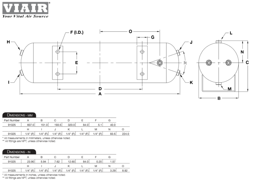 Viair 91028 2.5 Gallon Air Tank with 6 Ports - 200psi Rated - 1/4" Ports8